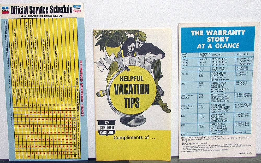 Early 1970s Chrysler Plymouth Dodge Dealer Service Promotional - Etsy
