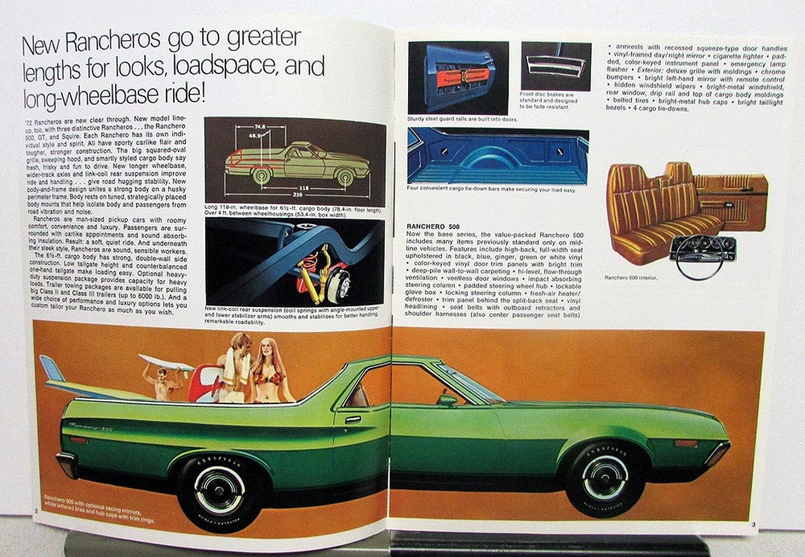 1972 Ford Ranchero 500 GT Squire Pickup Car Truck Sales Brochure ...