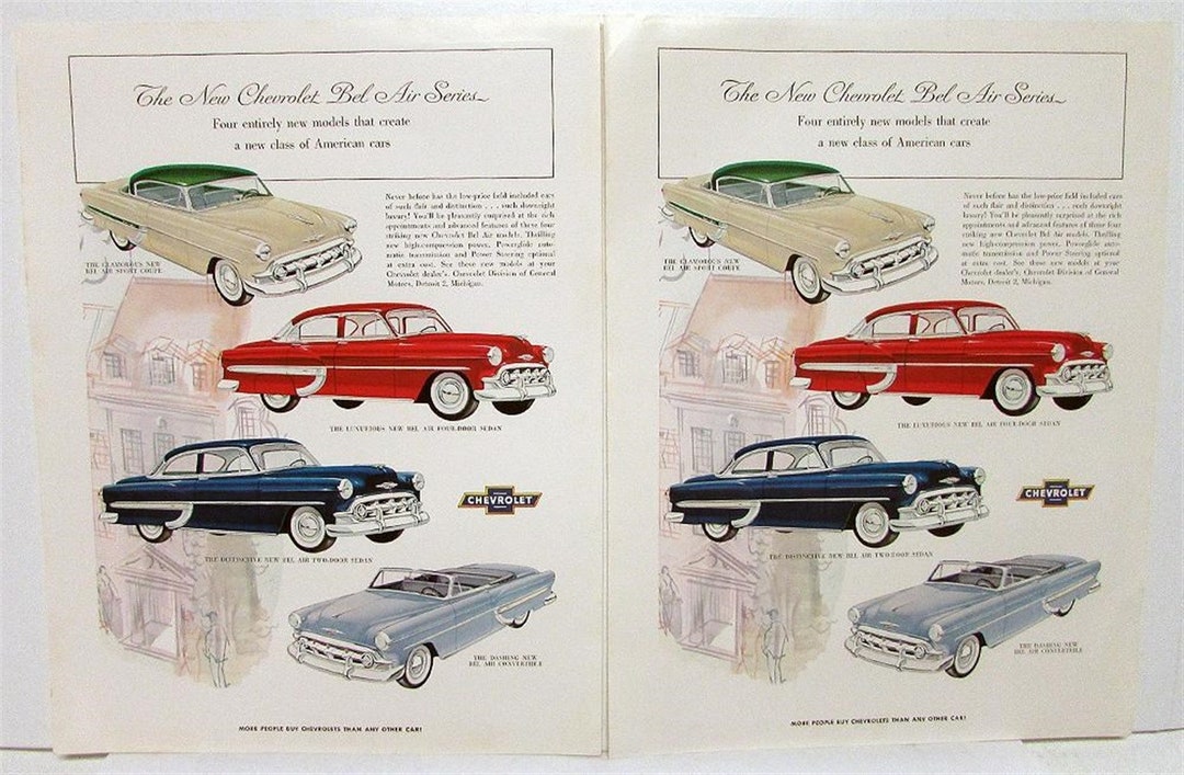 1953 Chevrolet Magazine Ad Slick Proof Pair Advertising Bel Air Series ...
