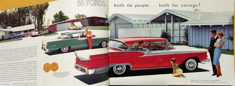 1959 Ford Custom 300 & Fairlane 500 Series Car Sales Brochure XL Orig ...