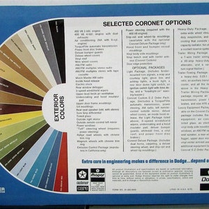 1973 Dodge Coronet Color Sales Folder Original Specs Equip Exterior ...