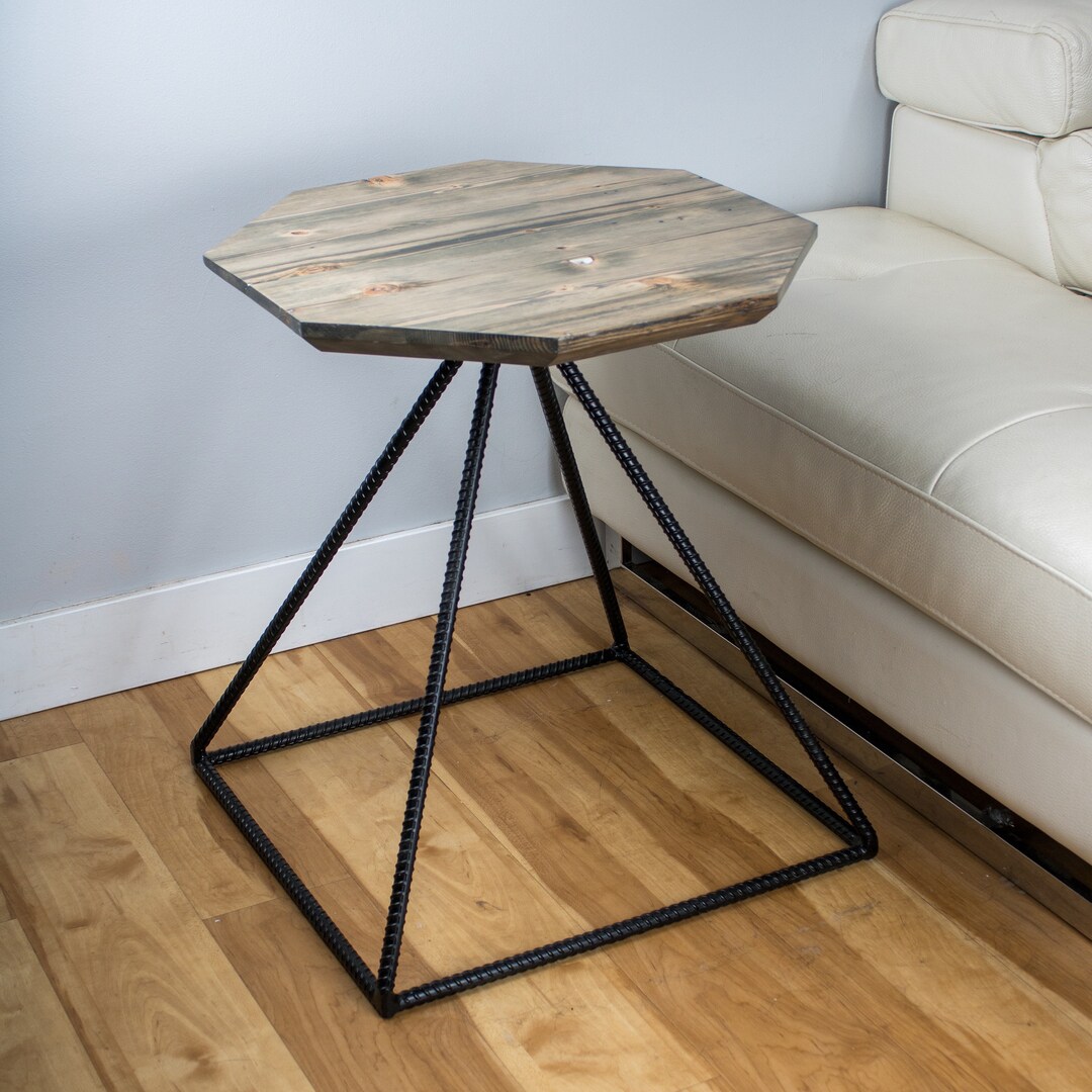 Industrial Floating Pyramid Table, Welded Rebar Base, Reclaimed Wood ...