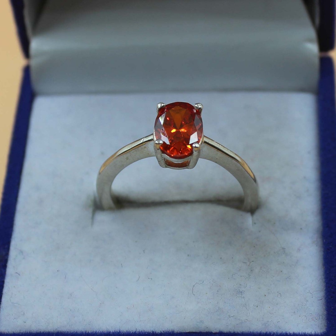 Orange Zircon Ring 925 Sterling Silver Ring Oval Cut Ring Engagement ...