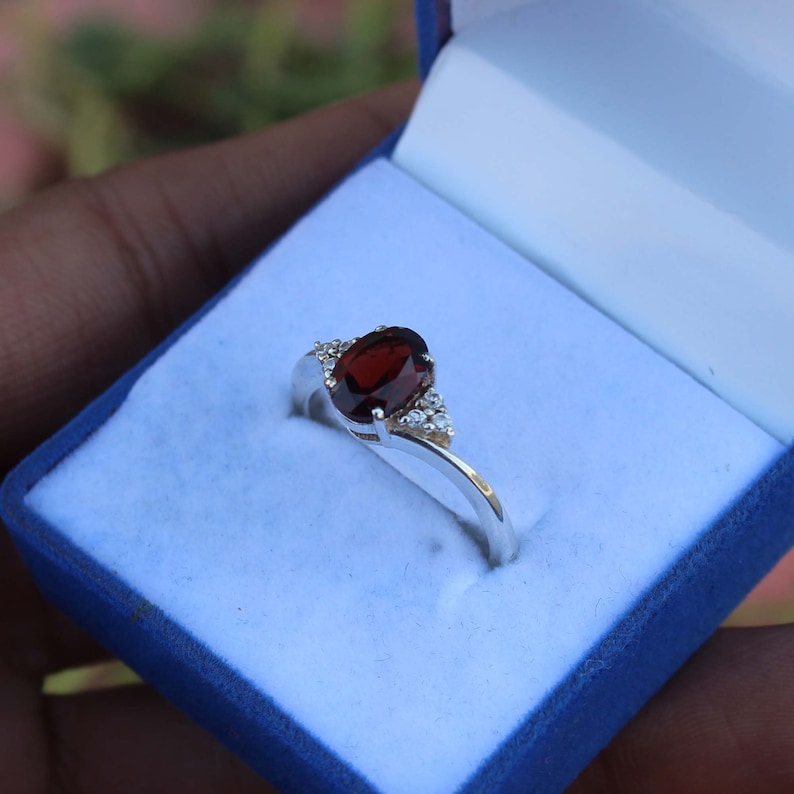 Mozambique Red Garnet Ring 925 Sterling Silver Handmade Ring - Etsy