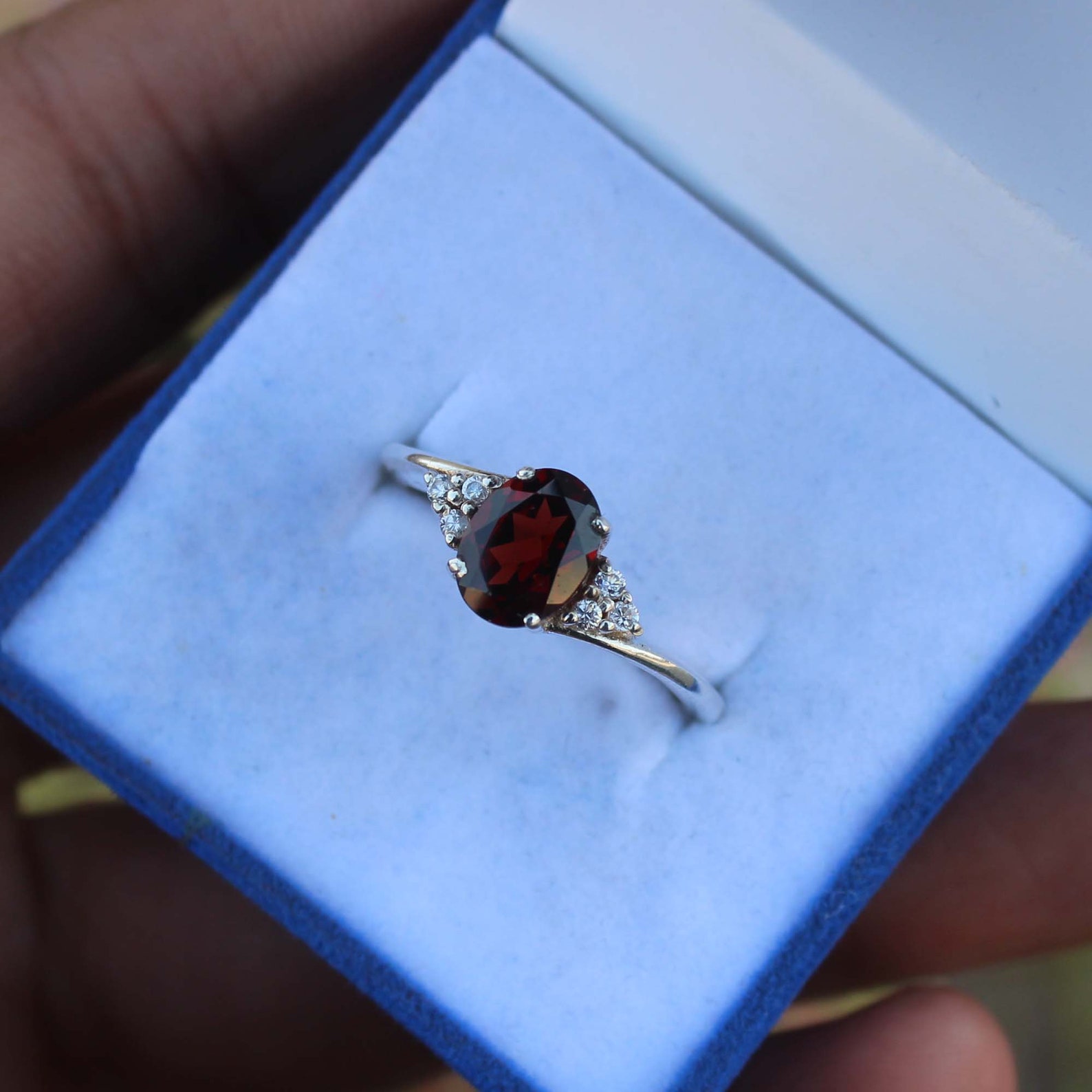 Mozambique Red Garnet Ring 925 Sterling Silver Handmade Ring - Etsy