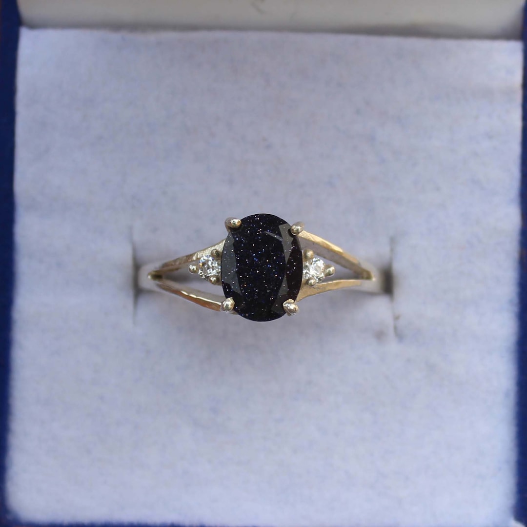 Galaxy Blue Sandstone Engagement Ring Set 925 Sterling Silver Women ...