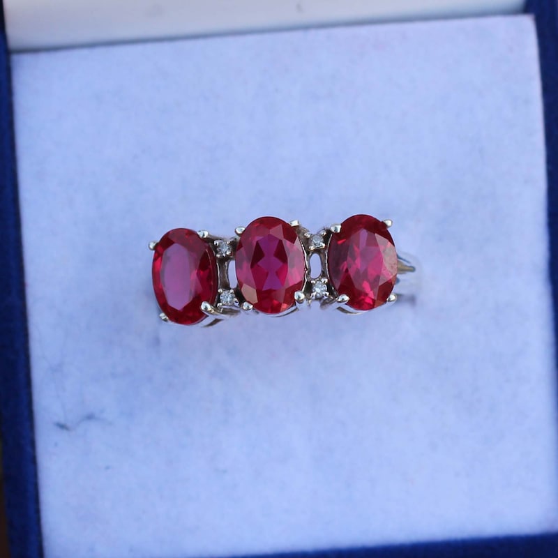 Silver Ruby Trilogy Ring - Etsy UK