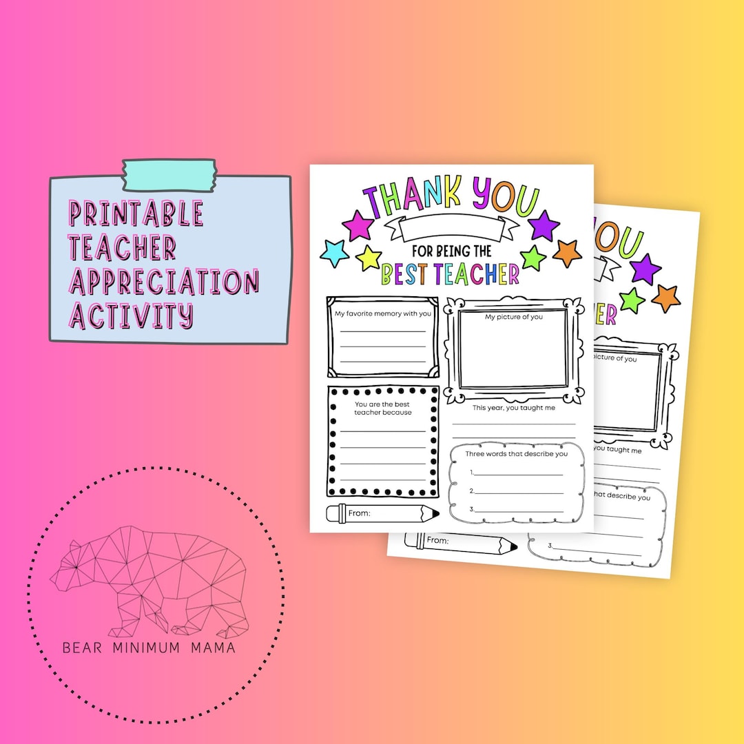 Printable Teacher Gift Teacher Appreciation Activity Gift for Teacher ...