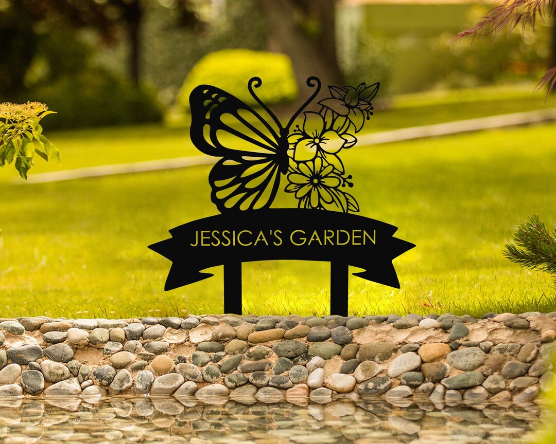 Custom Butterfly Metal Garden Decor, Butterfly With Stakes Garden Sign ...
