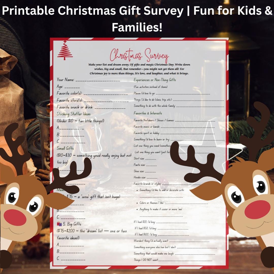 Printable Christmas Gift Survey for Kids & Family | Holiday Wishlist ...