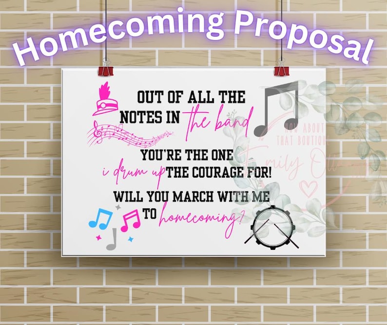 Band Themed Homecoming Proposal Sign | Marching Band Drumline Printable ...