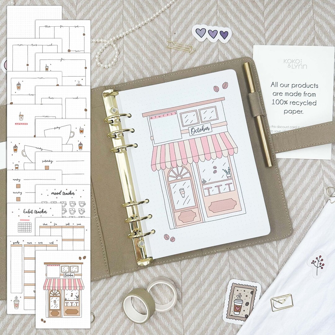 Ring Binder Inserts | October | Coffee Theme | Monthly Planner Undated ...