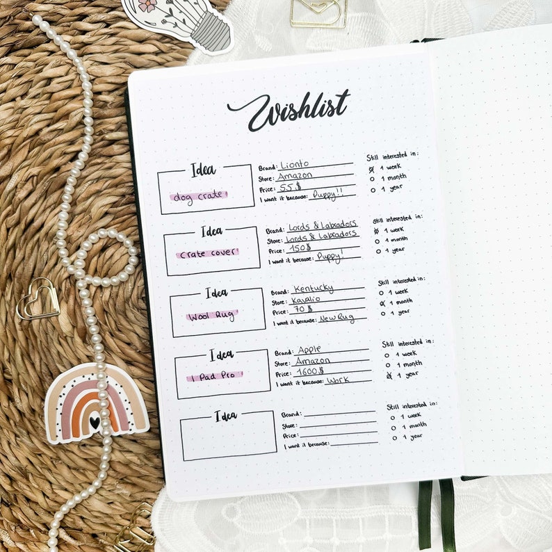 Wishlist | Stick-in-page | A5 Format | Tracker | Reading Journaling ...