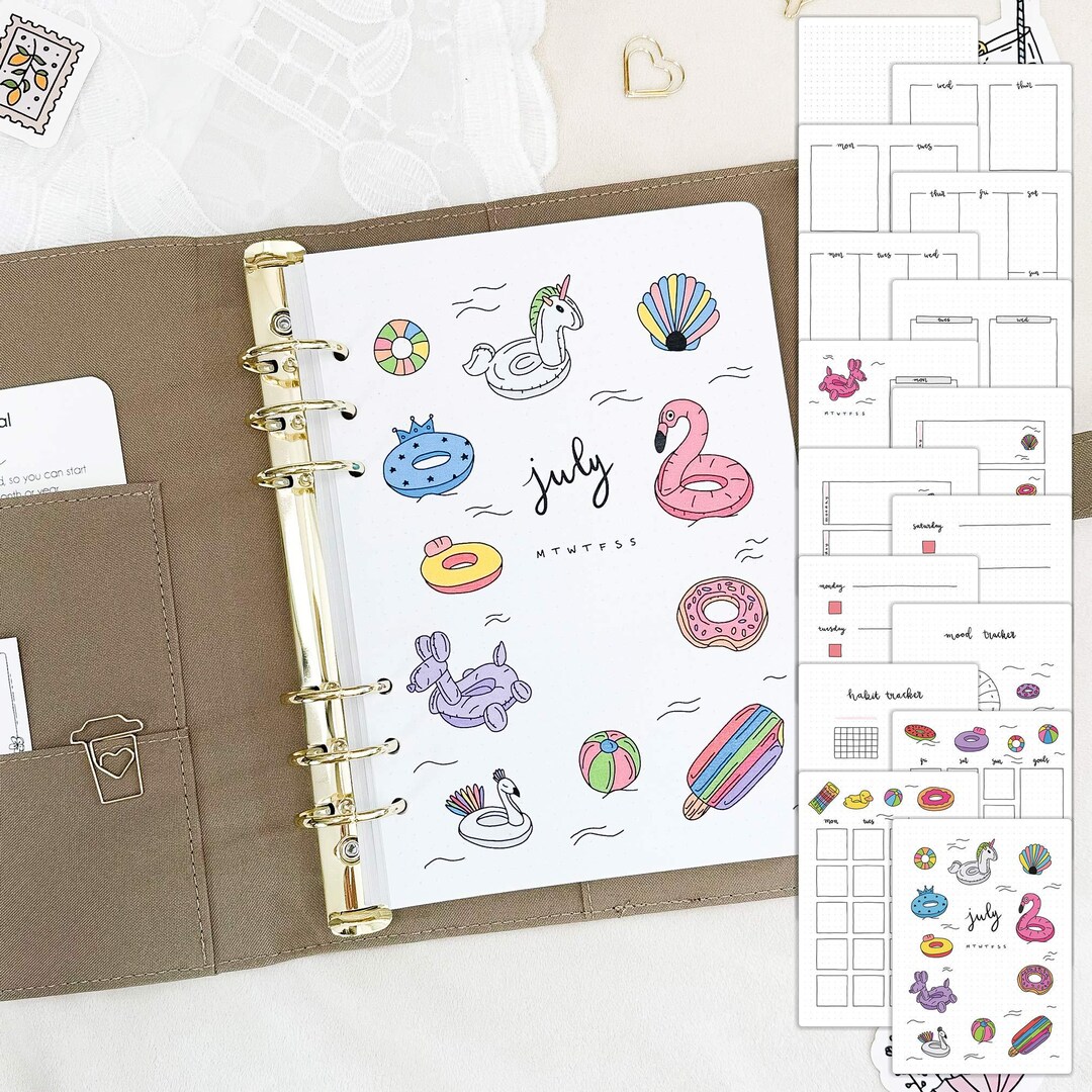 Ring Binder Inserts | July | Pool Floats Theme | Monthly Planner ...
