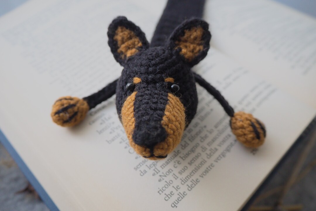 Doberman Dog Bookmark, Crochet 3D Bookmark, Soft Plush Animal Bookmark ...