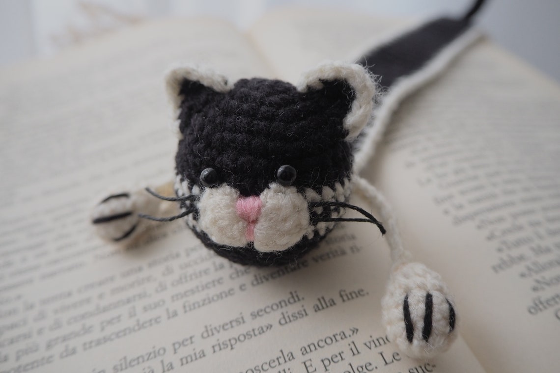 Tuxedo CAT Bookmark Black and White Cat Plush Bookmark Cute - Etsy