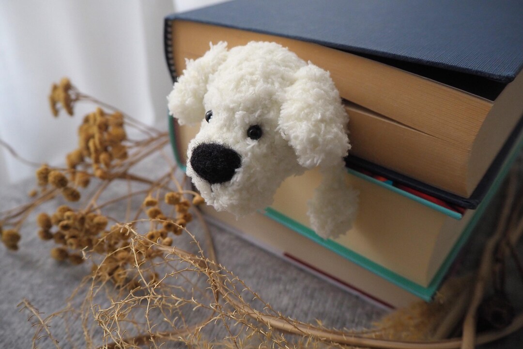 Crochet White Dog Bookmark: Plush Maltese/poodle/maltipoo Page Holder ...
