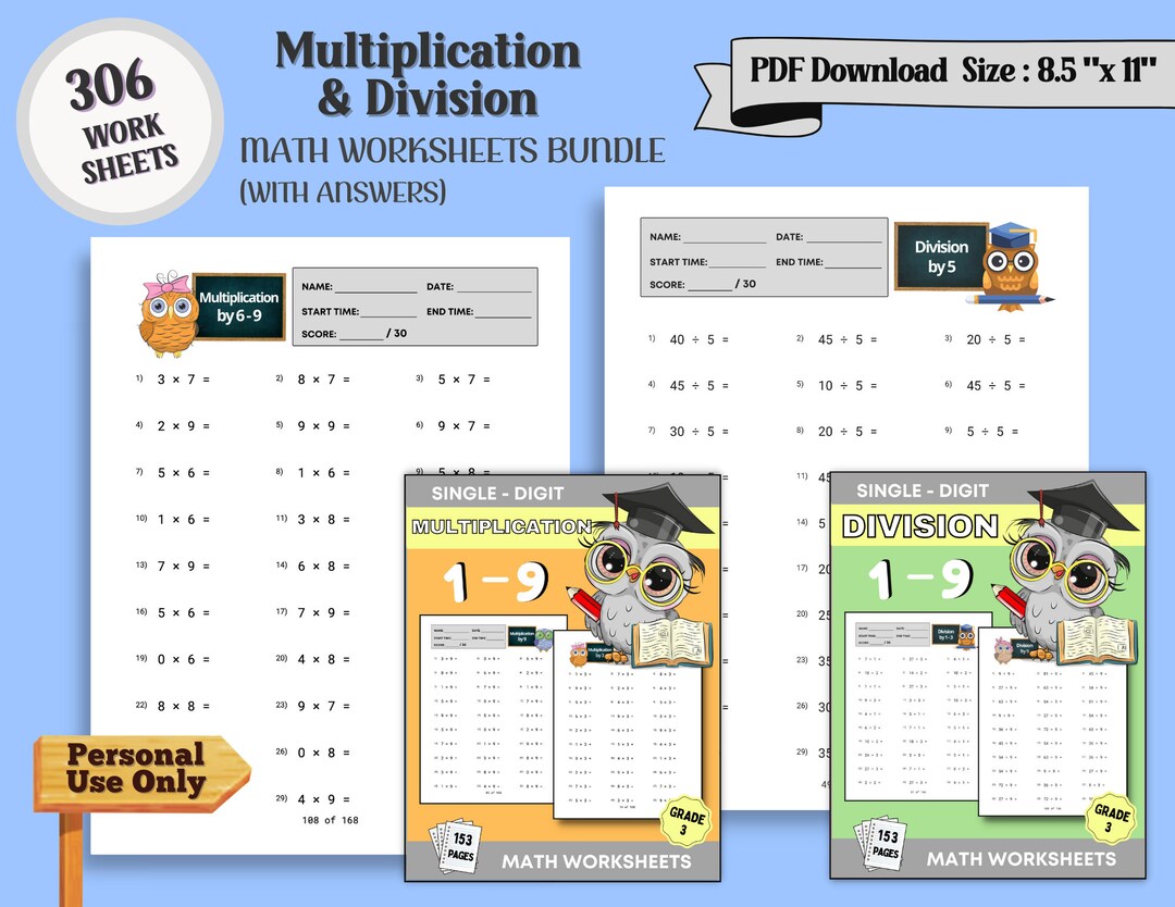 Bundle of Multiplication Division Worksheets for Kids, Montessori Math ...