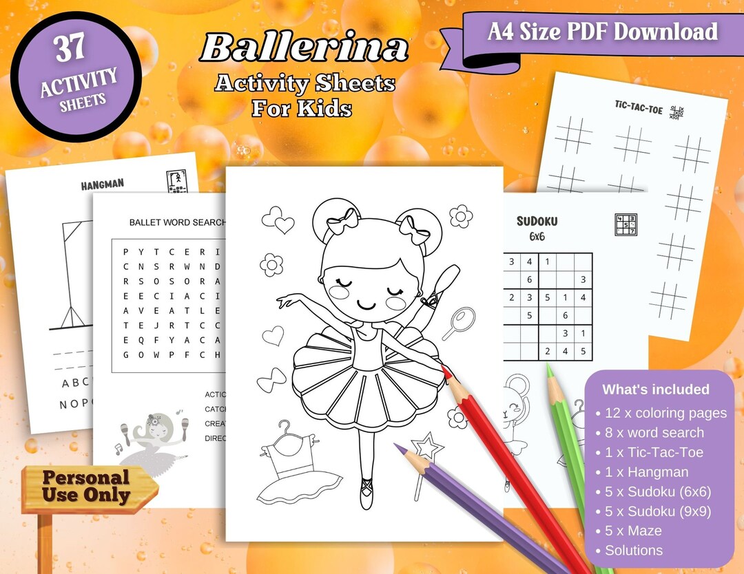 Ballerina Activity Sheets for Kids, Ballet Coloring Pages for Girls ...