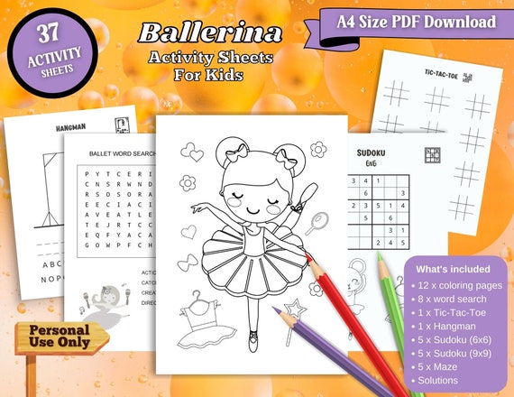 Ballerina Activity Sheets for Kids Ballet Coloring Pages for - Etsy