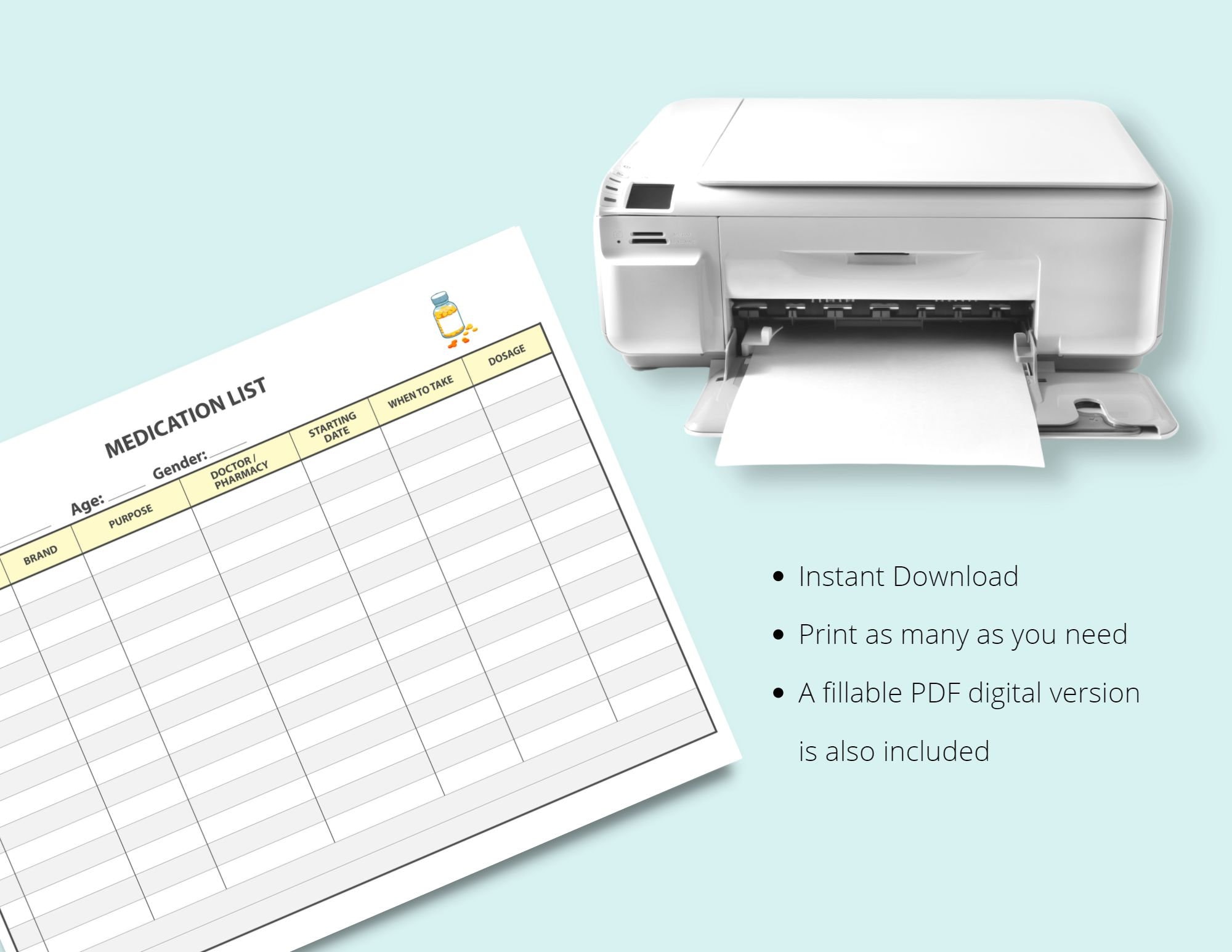 Medication List Medication Tracker Medication Organizer, Medication Log ...