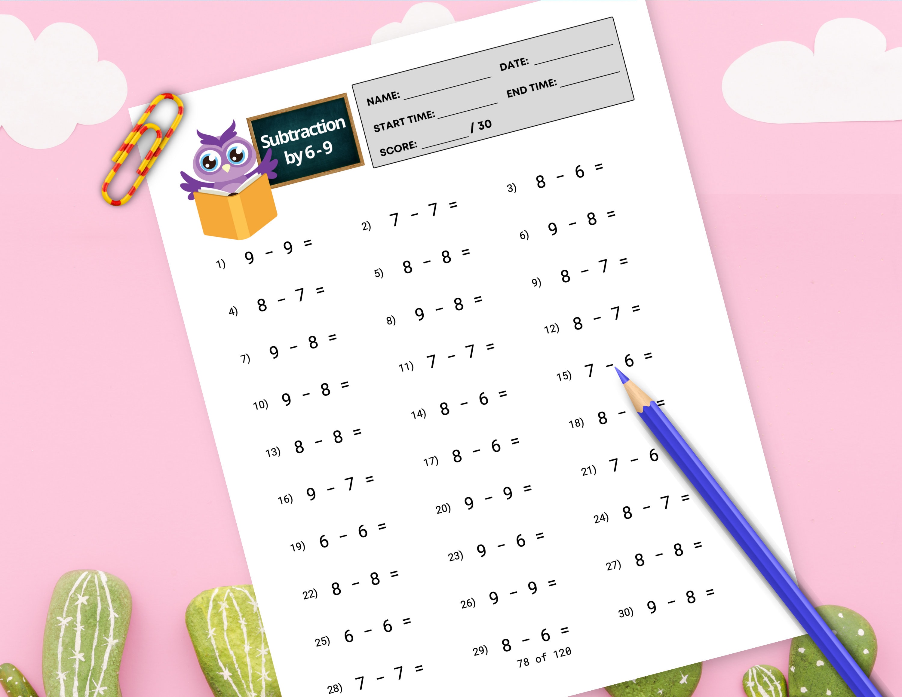 1st Grade Subtraction Worksheets for Kids, Montessori Math, Grade 1 ...