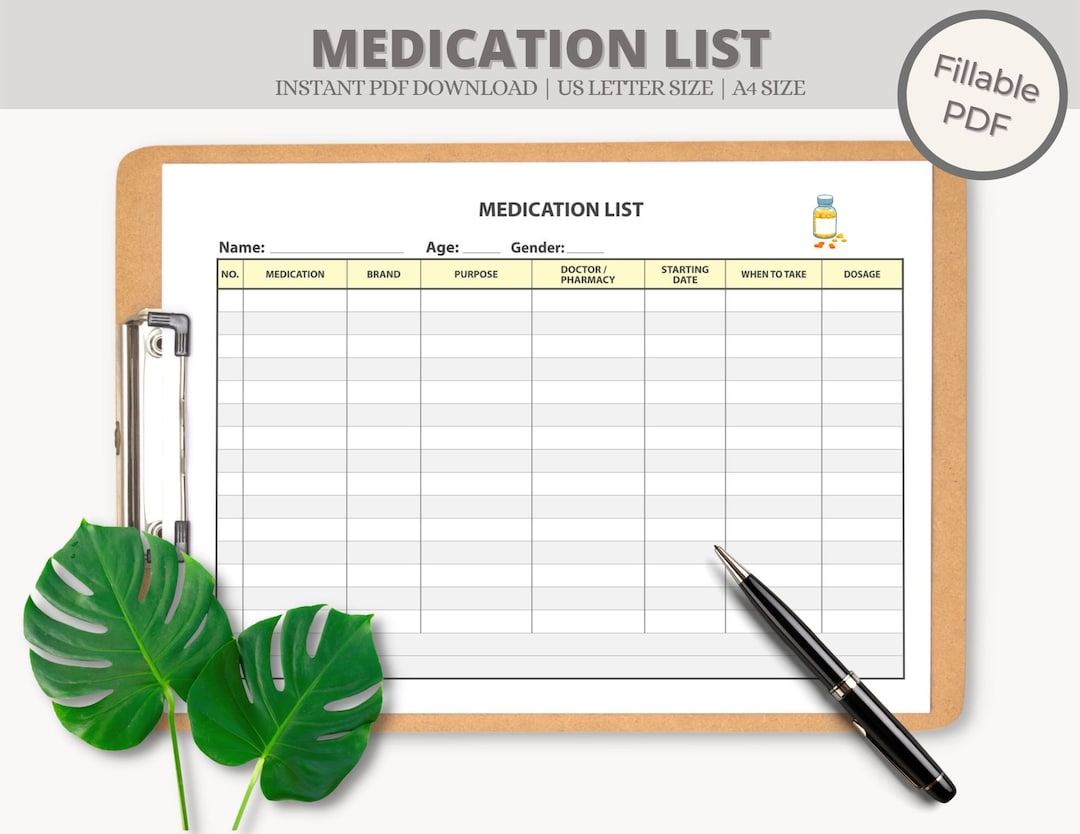 Medication List Medication Tracker Medication Organizer, Medication Log ...