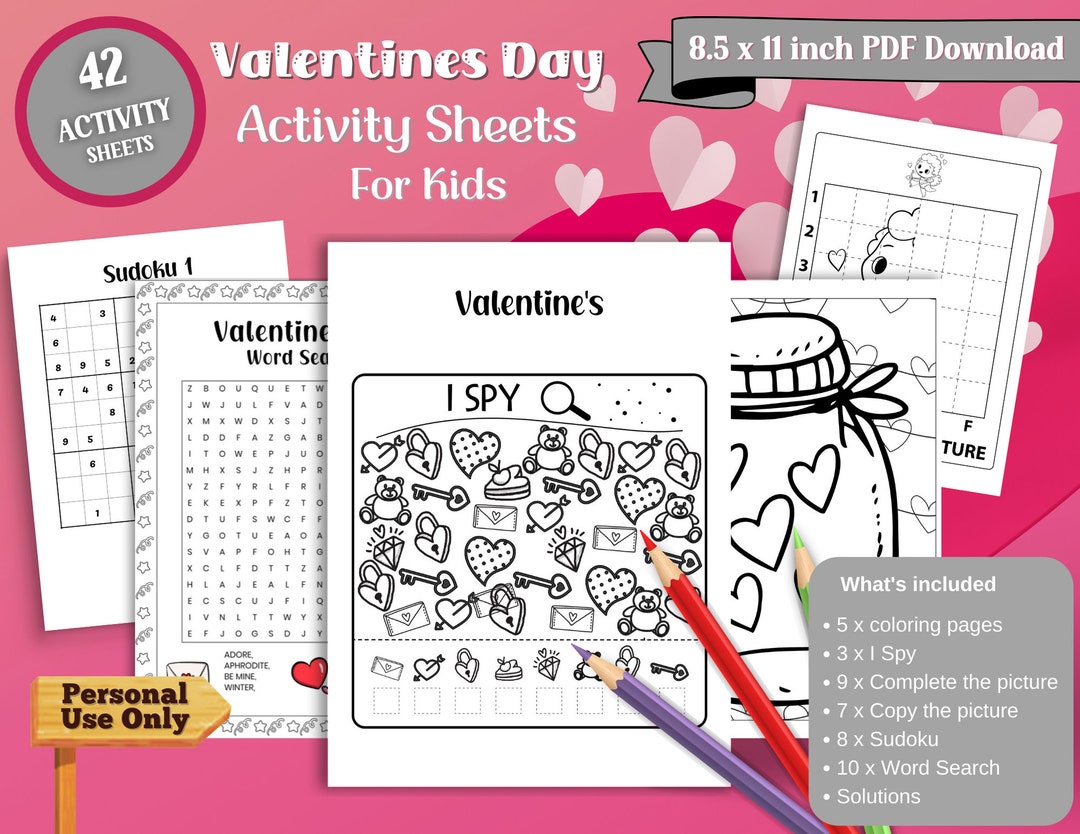 Valentine's Day Activity Pages for Kids, Coloring Sheets, Word Search ...