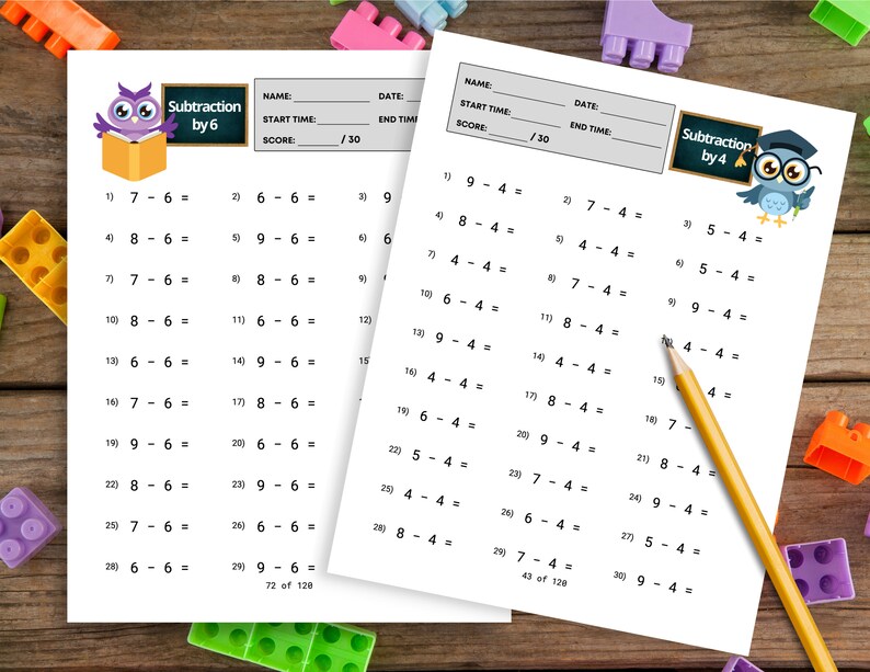 1st Grade Subtraction Worksheets for Kids, Montessori Math, Grade 1 ...