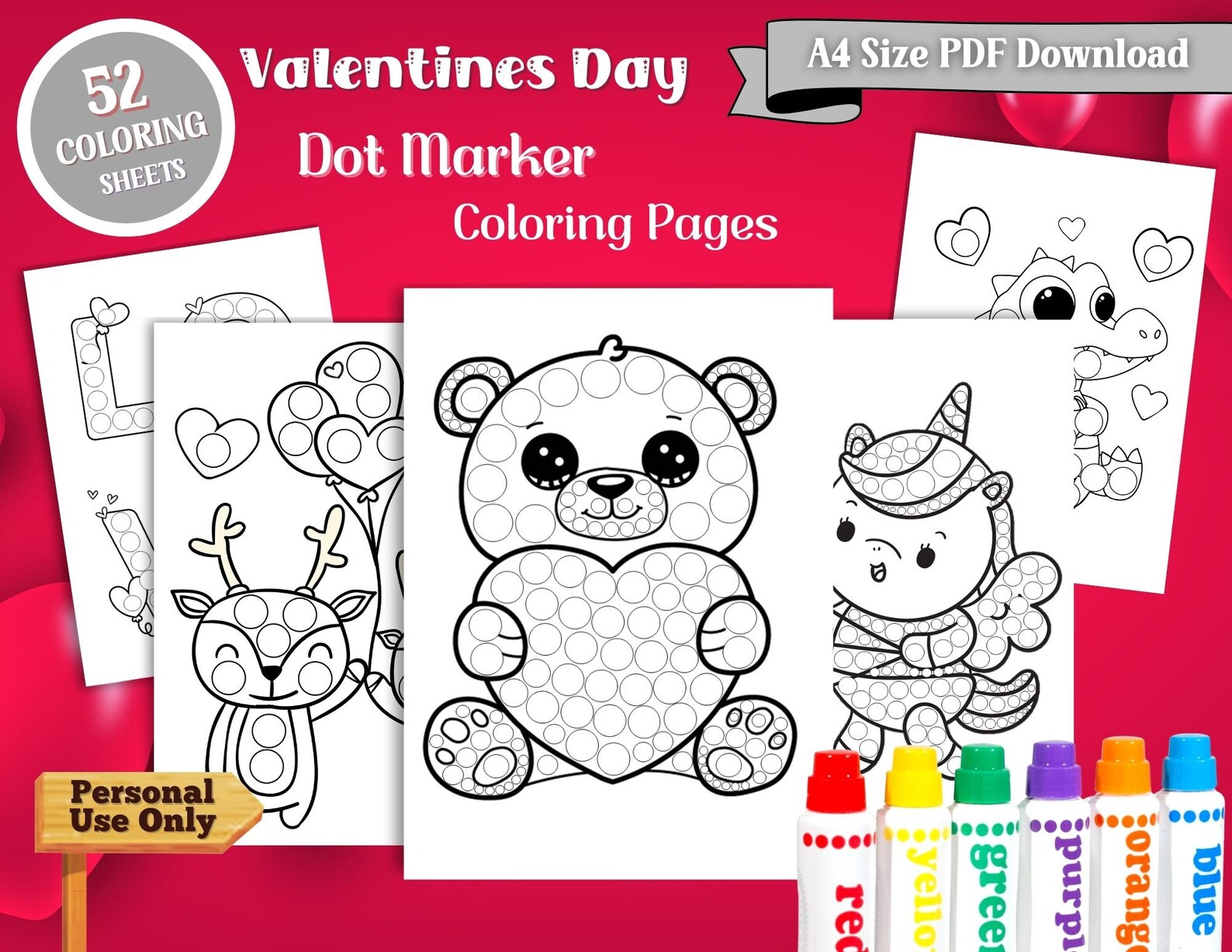 Valentine‘s Day Dot Marker Coloring Sheets for Kids Printable Coloring ...