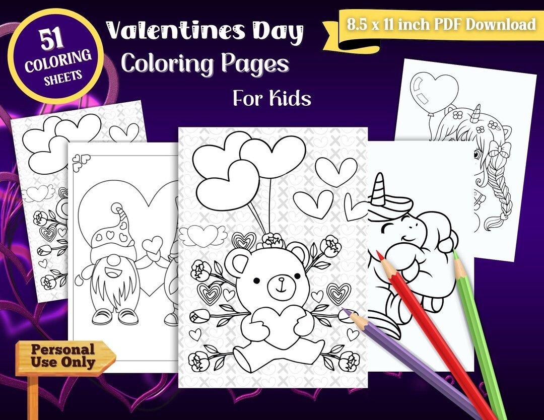 Valentine's Day Coloring Pages for Kids, Printable Coloring Sheets ...
