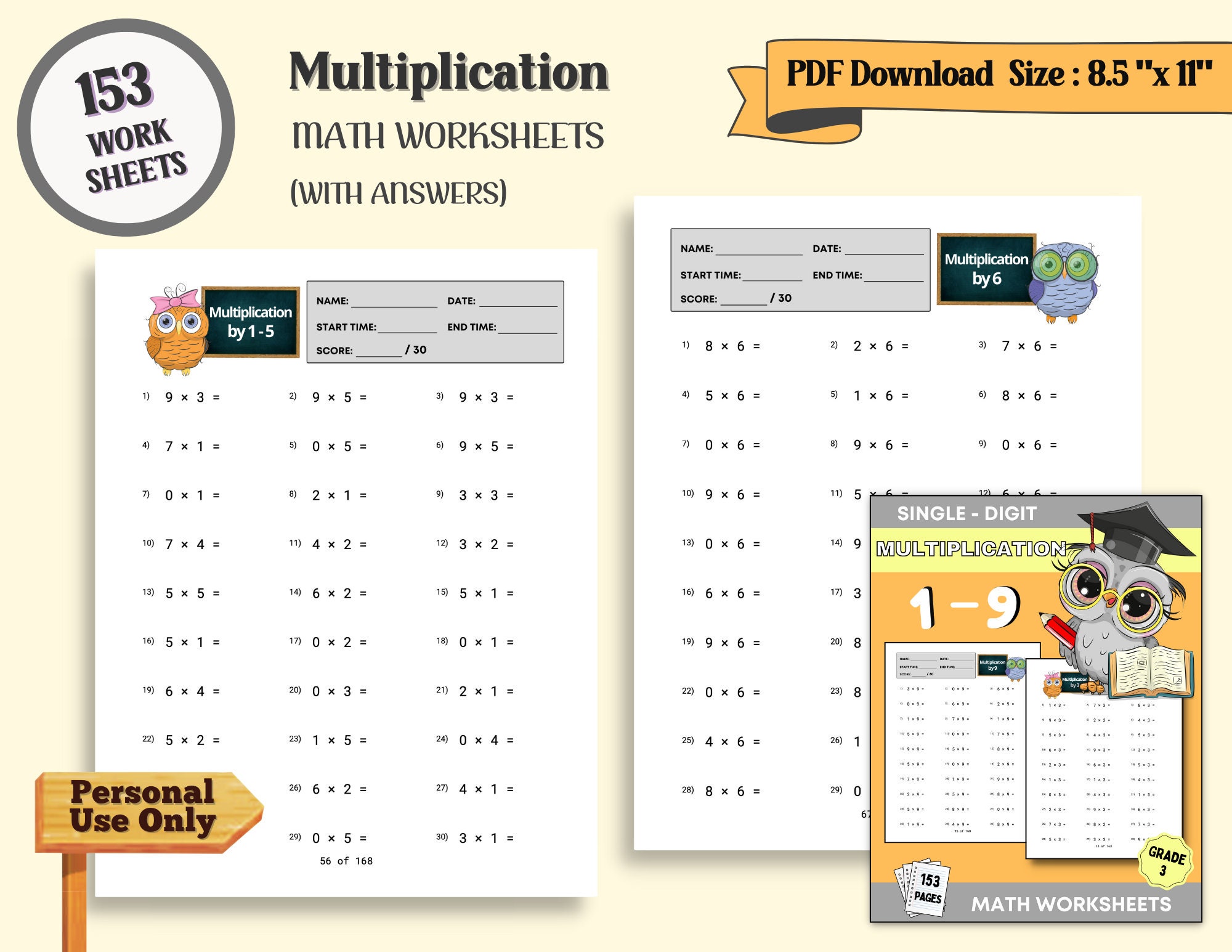 Multiplication Worksheets for Kids, 3rd Grade, Montessori Math, Grade 3 ...