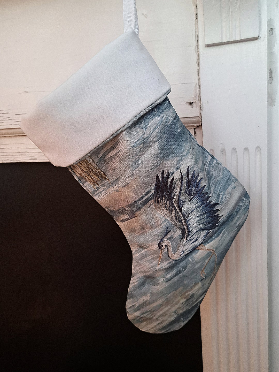 Blue Embroidered Bird Christmas Stocking - Etsy