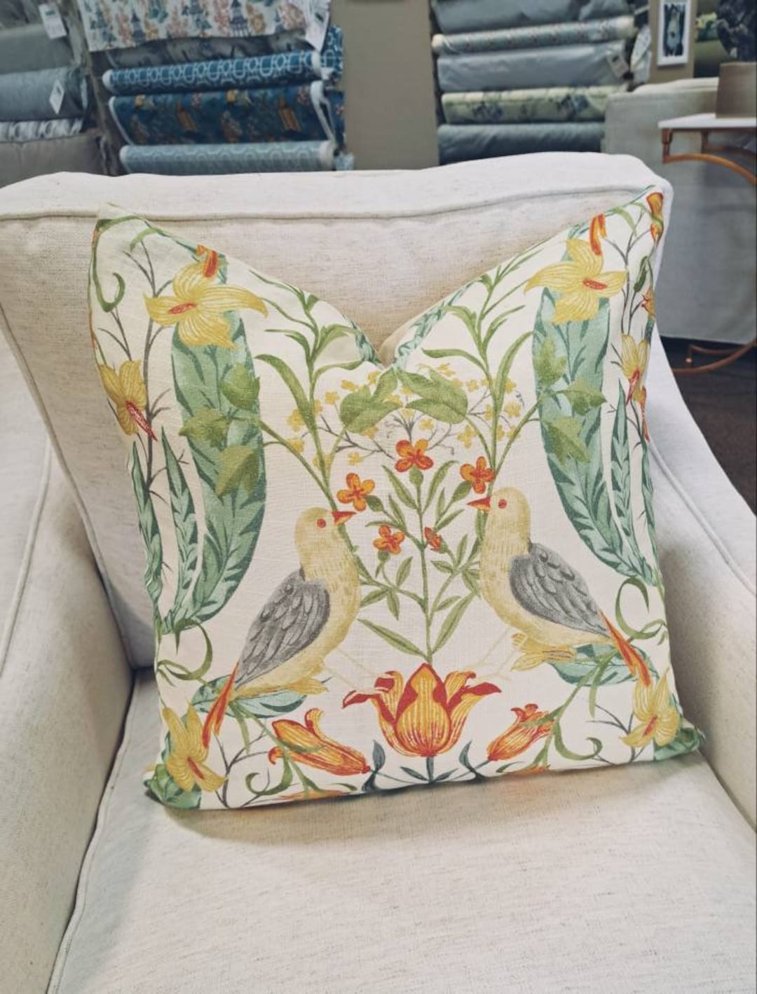 Spring Floral Yellow Bird Pillow Cover - Etsy
