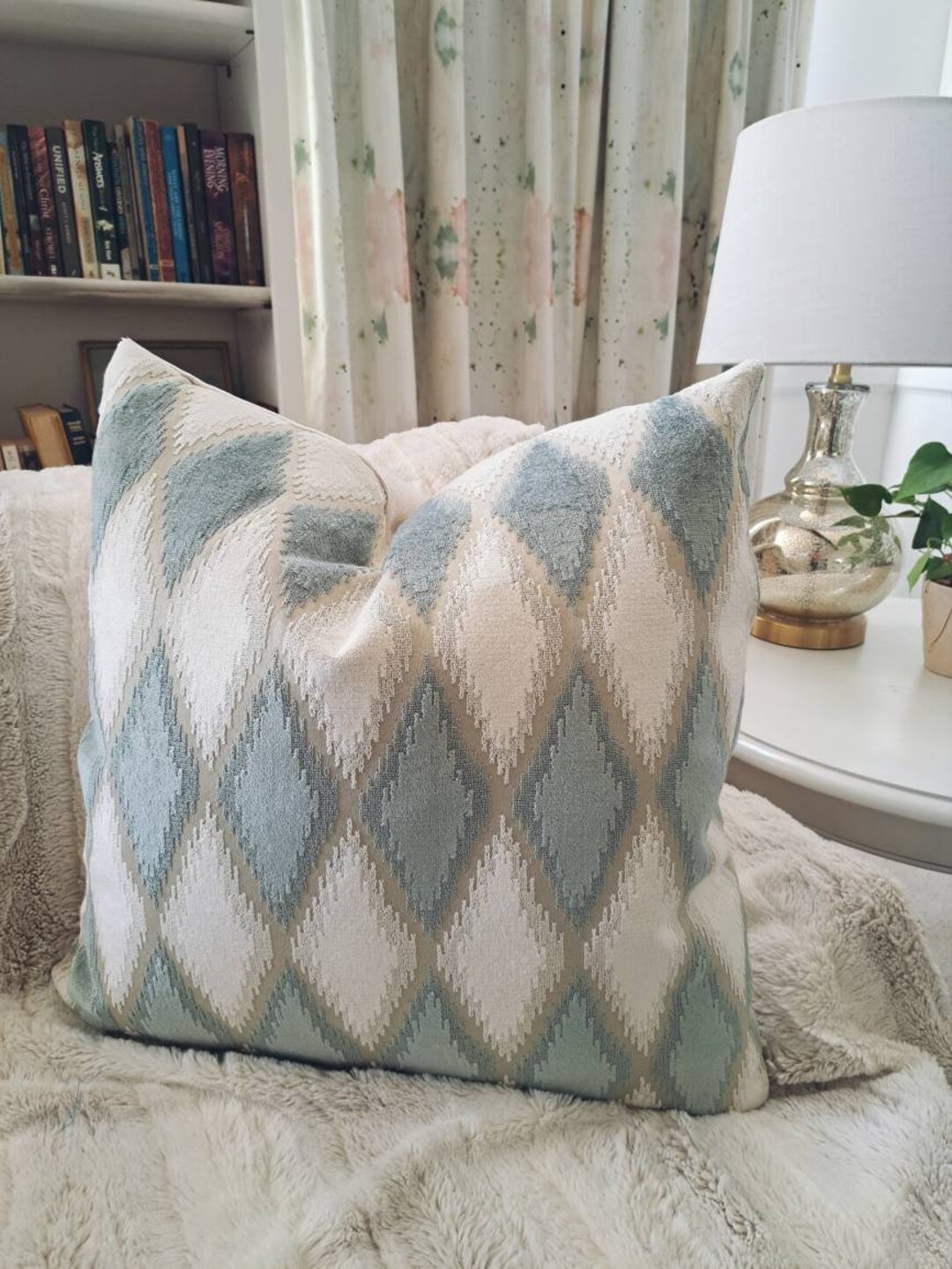 Spa and Cream Diamond Velvet Pillow Cover - Etsy