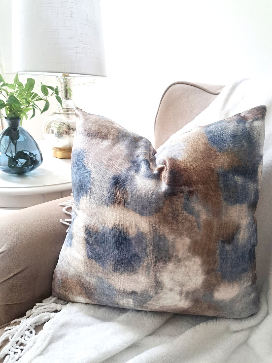 Abstract Blue Cream Brushed Velvet Pillow Cover - Etsy