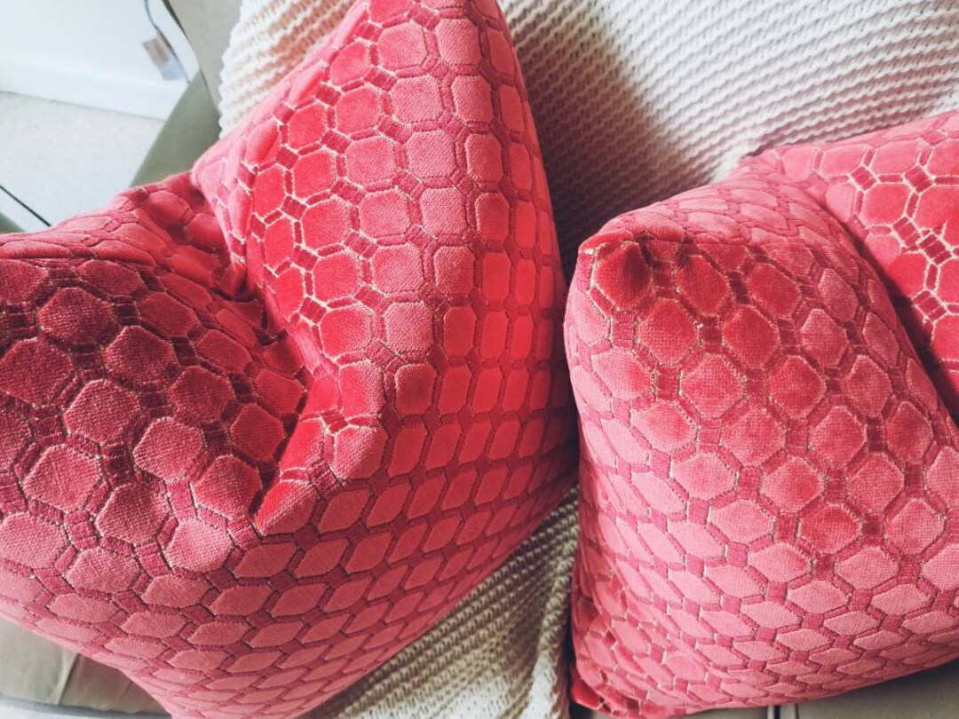 Coral Red Cut Velvet Pillow Cover - Etsy