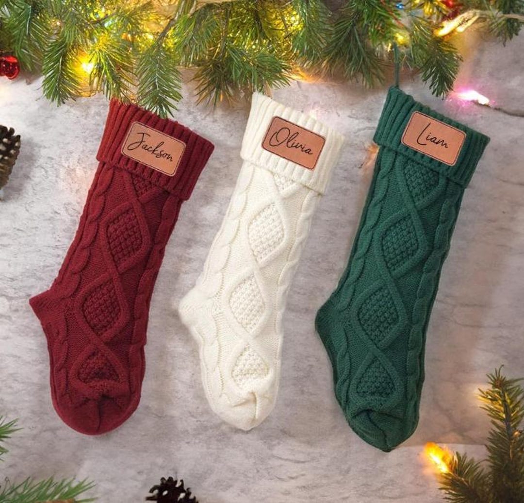Custom Engraved Leather Christmas Stocking Tags: Rustic Farmhouse Decor ...