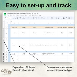 Insurance Policy and Coverage Tracker Excel and Google Sheet - Etsy