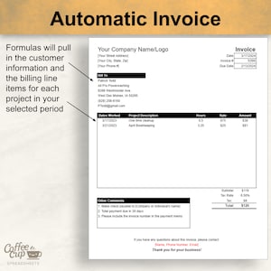 Billable Hours Project Tracker and Invoice Google Sheet and Excel ...