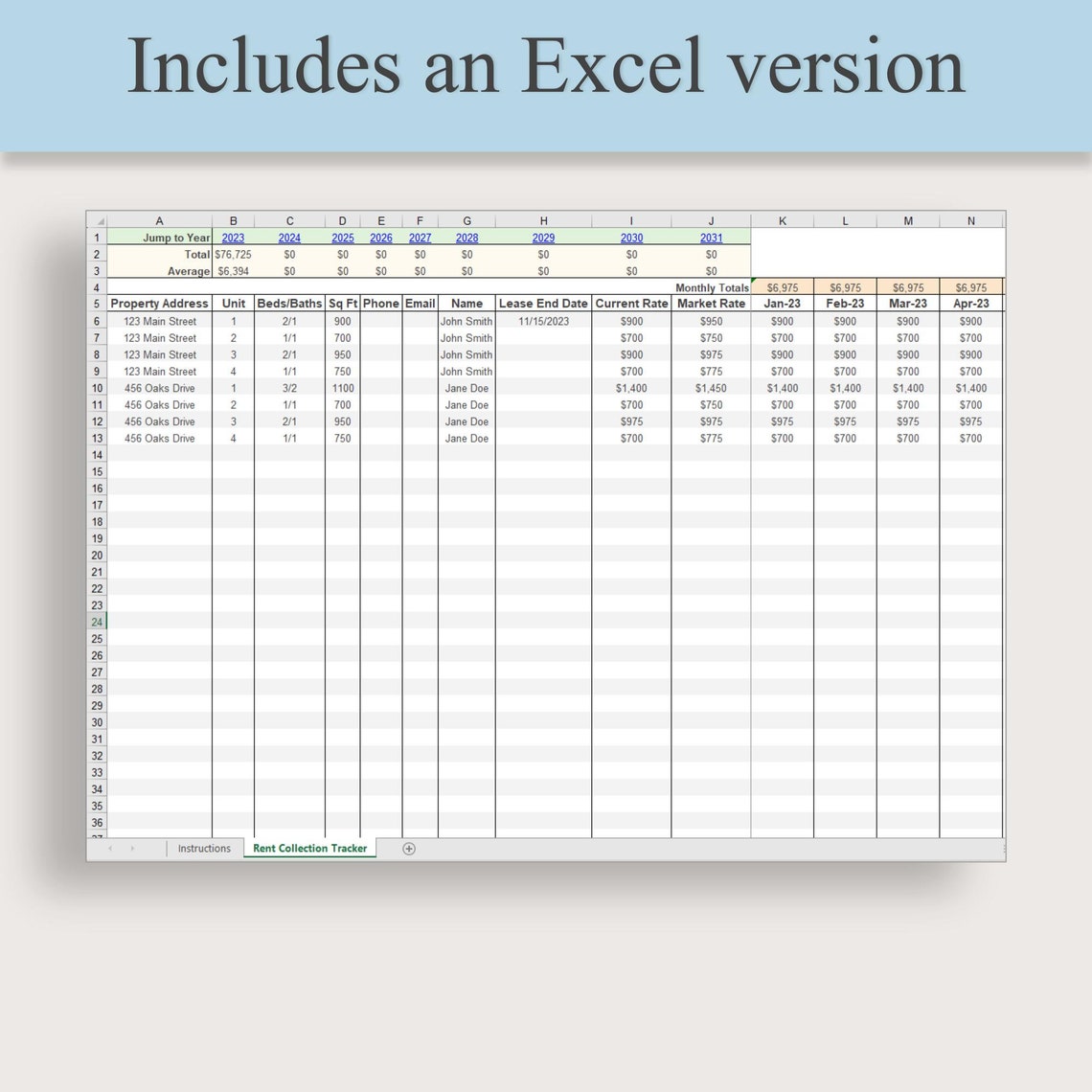 Rent Collection Tracker Template: Excel & Google Sheets - Etsy