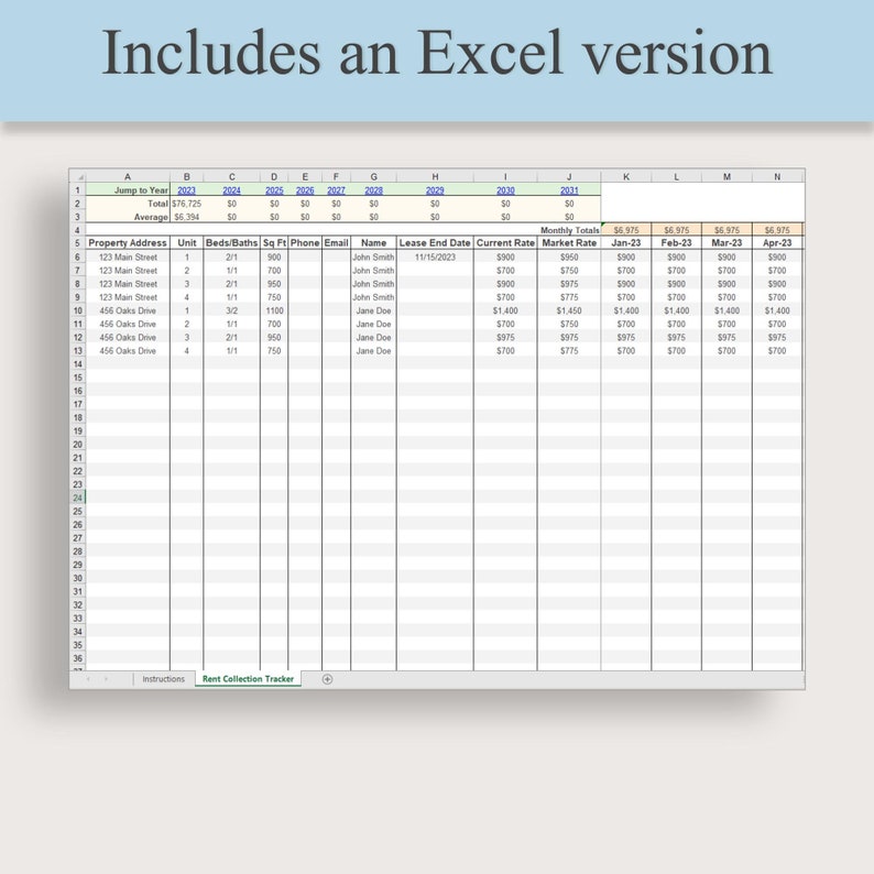 Rent Collection Tracker Template: Excel & Google Sheets - Etsy