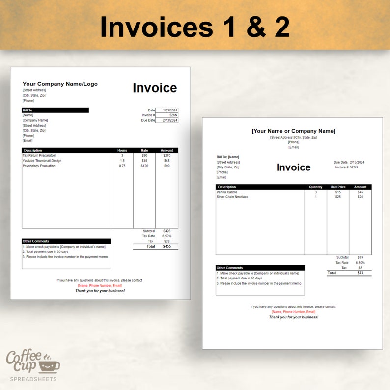 Invoice Template Google Sheet and Excel | Multi-version Professional ...