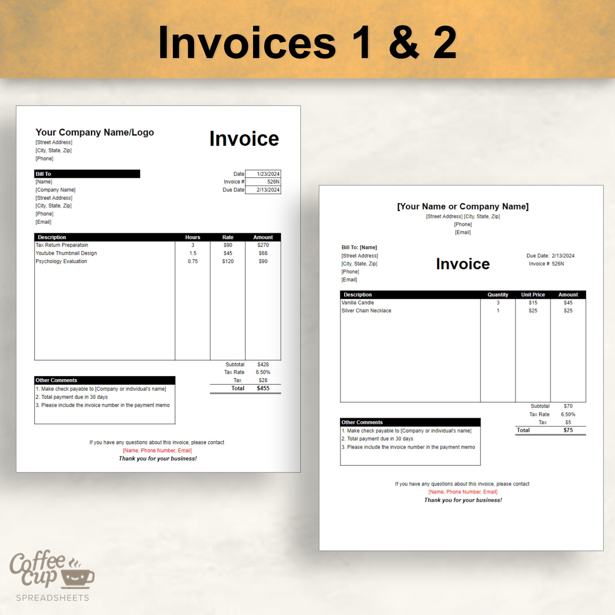 Invoice Template Google Sheet and Excel | Multi-version Professional ...