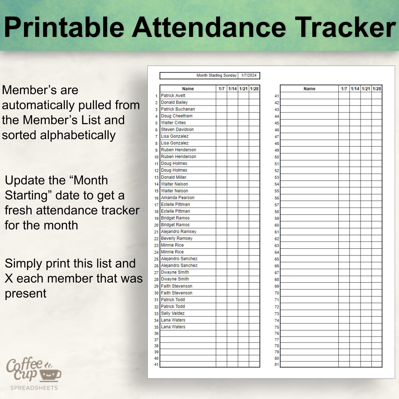 Church Attendance Tracker Template: Google Sheet & Excel - Etsy