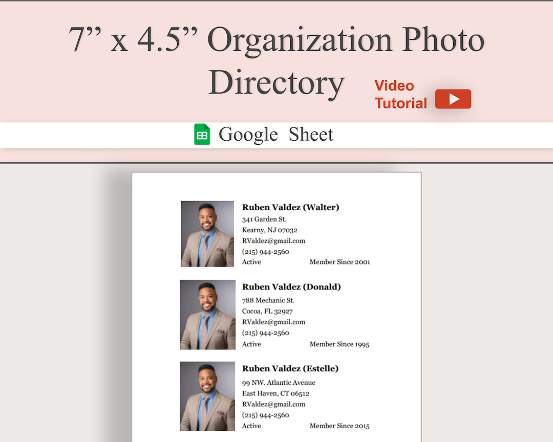 7 X 4.5 Organization Photo Directory Board Member Directory Template ...