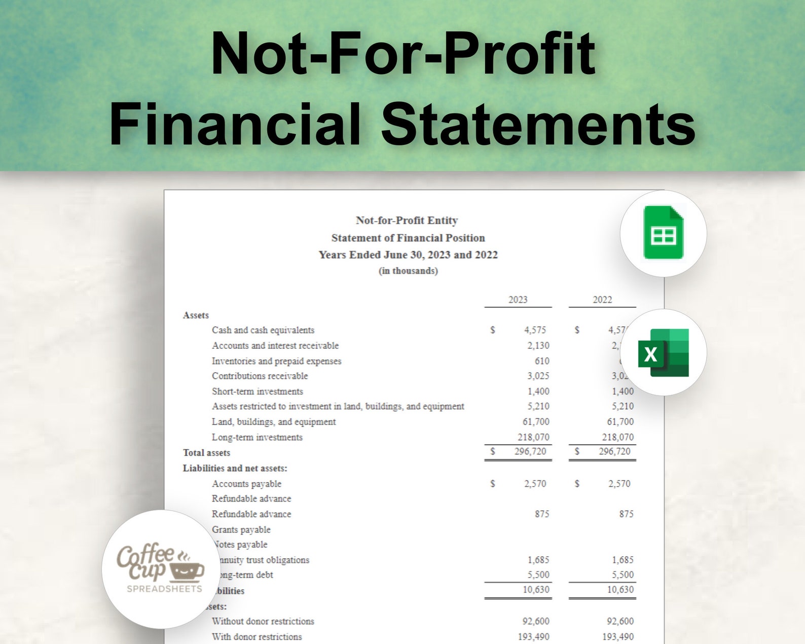 Not for Profit Financial Statement Package Bundle Google Sheet and ...