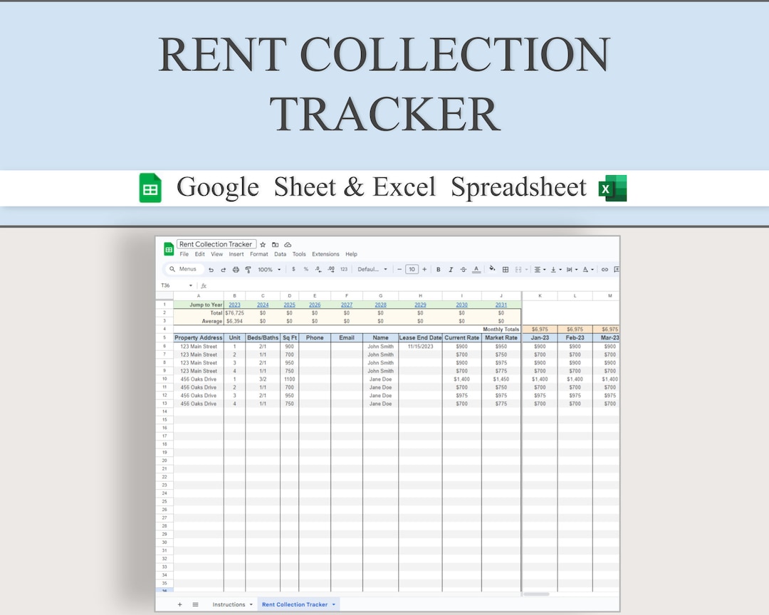 Rent Collection Tracker Template: Excel & Google Sheets - Etsy