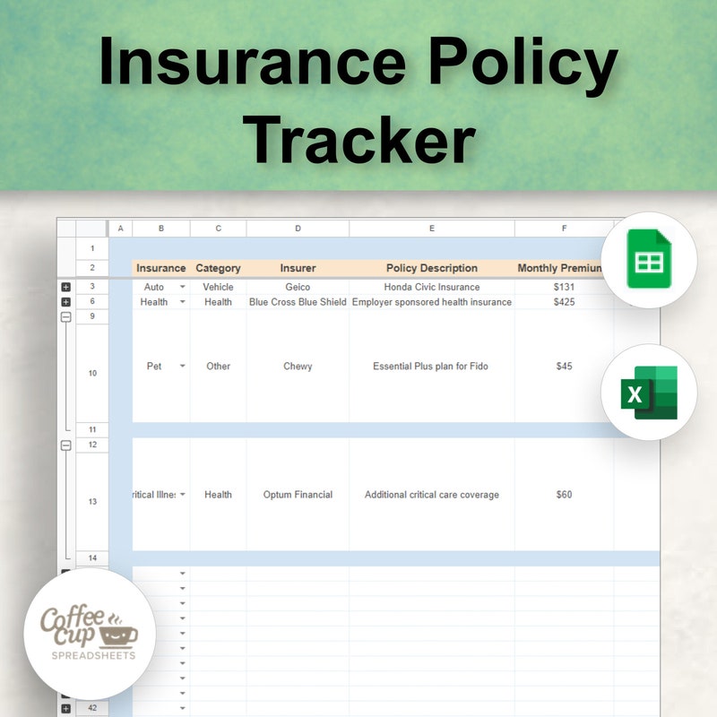 Insurance Excel Template - Etsy