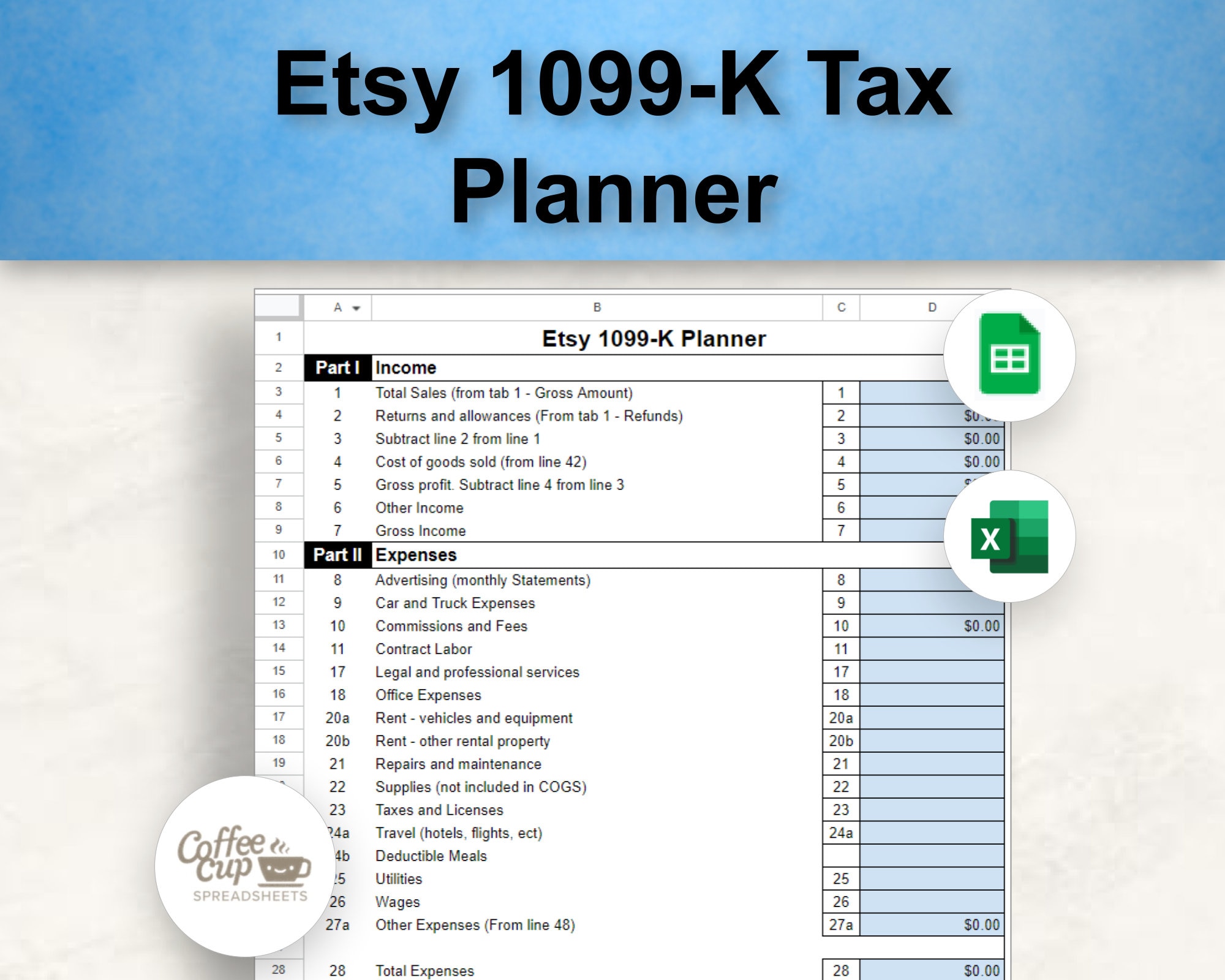 Etsy 1099K Tax Planner Assistance Template: Google Sheet & Excel (digital Download) - Etsy